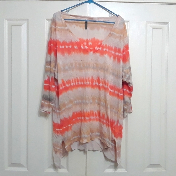 XCVI | Tops | Xcvi Orange Beige Tie Dye Striped Top | Poshmark